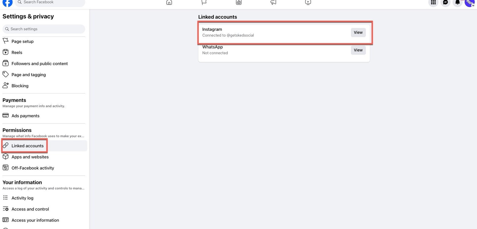 Checking which Facebook Page is associated with your Instagram Business ...
