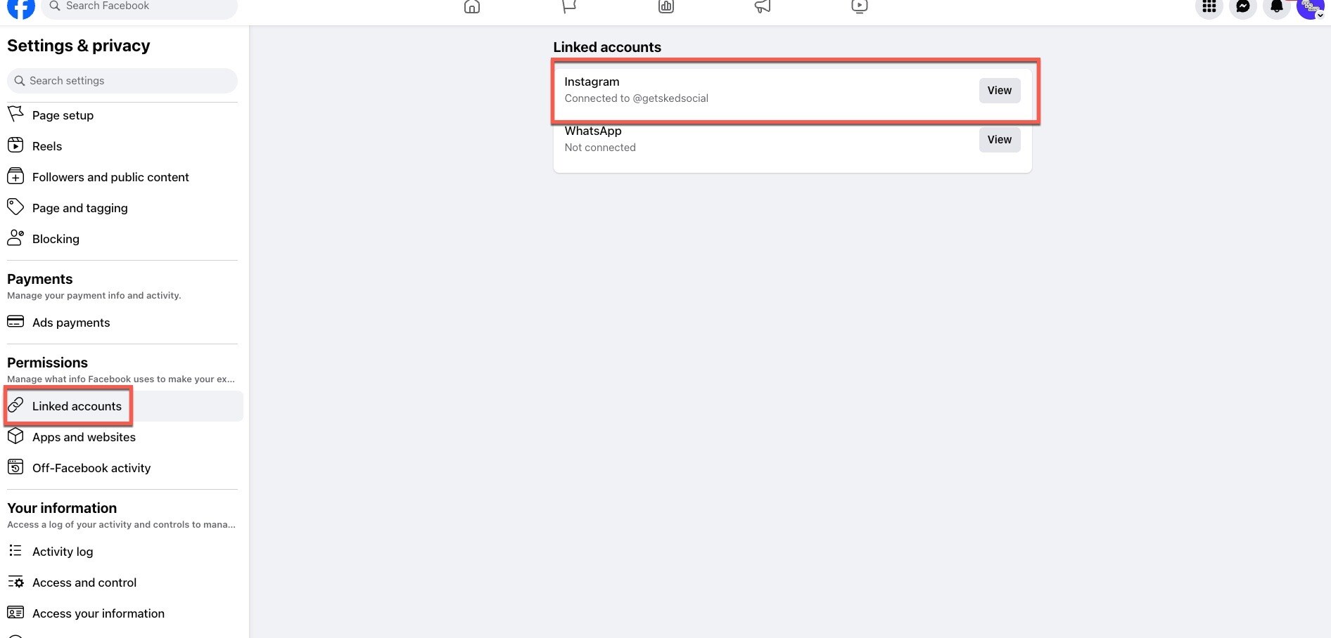 Checking which Facebook Page is associated with your Instagram Business ...